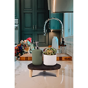 RiLiKar Wooden Risers for Display Decorative Coffee Bar Table Tray Bathroom Countertop Organizer Farmhouse Corner Soap Stand Rustic Wood Pedestal Stand Soap Dispenser Tray - Black