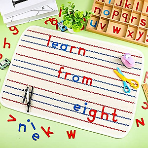 Montessori Letters Movable Wood Alphabet with Box and Large Mat Small Wooden Alphabet Letters Montessori Trays Preschool Spelling Learning Language Materials Objects, Red, Blue