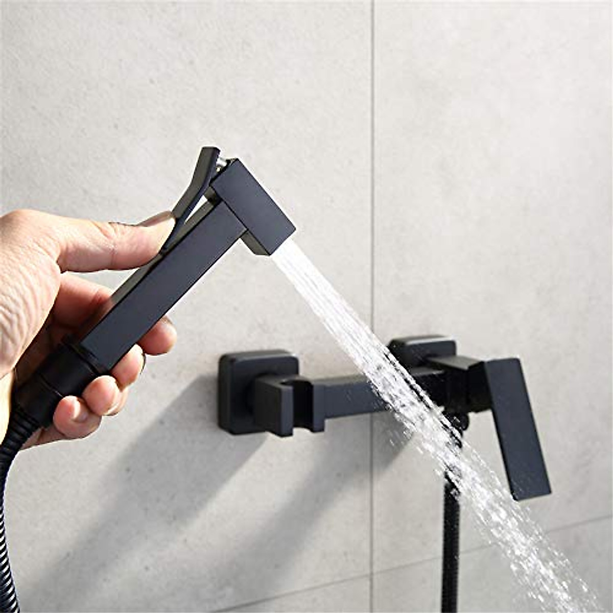 MINJING Hand Held Bidet Sprayer, Black Douche Kit Toilet, Hot and Cold Brass Copper Mixer Valve Set Shower Head Faucet,A Set