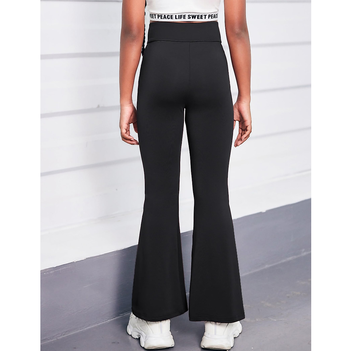 Zaclotre Girls Flare Leggings High Waisted V Crossover Casual Yoga Bell Bottoms with Pockets Pants for Kid Black