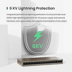 Tenda TEG1016M, 16 Port Gigabit Switch, Unmanaged Ethernet Switch with Traffic Optimization, Plug & Play, Fanless & Metal Design Network Switch, Limited Lifetime Protection