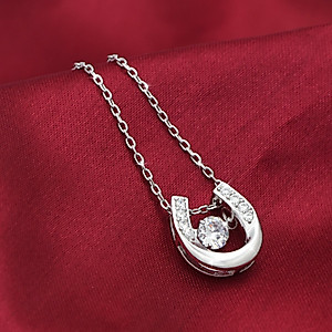 ACJNA 925 Sterling Silver Lucky Horseshoe with CZ Cute U Pendant Necklace Jewelry (U pendant Necklace)