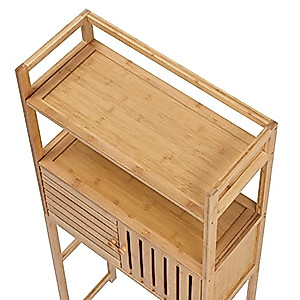 Finnhomy Over The Toilet Storage Cabinet with Doors, Over Toilet Bathroom Organizer, 3-Tier Bathroom Space Saver Organizer with Shelf, Multifunctional Toilet Rack, Natural Bamboo