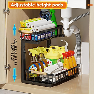 ARSTPEOE 2 Pack L-Shaped Under Sink Organizer,2 Tier Slide Out Sink Shelf Cabinet Storage Shelves, Under Sink Storage for Kitchen Bathroom Cabinet, Pull Out Cabinet Organizer,Black