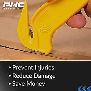 Pacific Handy Cutter DFC364 Disposable Film Cutter, Sharp & Durable Steel Blade, Safe and Efficient Cutting Design for Shrink Wrap, Stretch Wrap, Tape, and Plastic Straps , Yellow