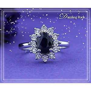 Dazzlingrock Collection 7x5mm Oval Blue Sapphire & Round White Diamond Halo Style Engagement Ring For Women in 10K Solid White Gold Size 7