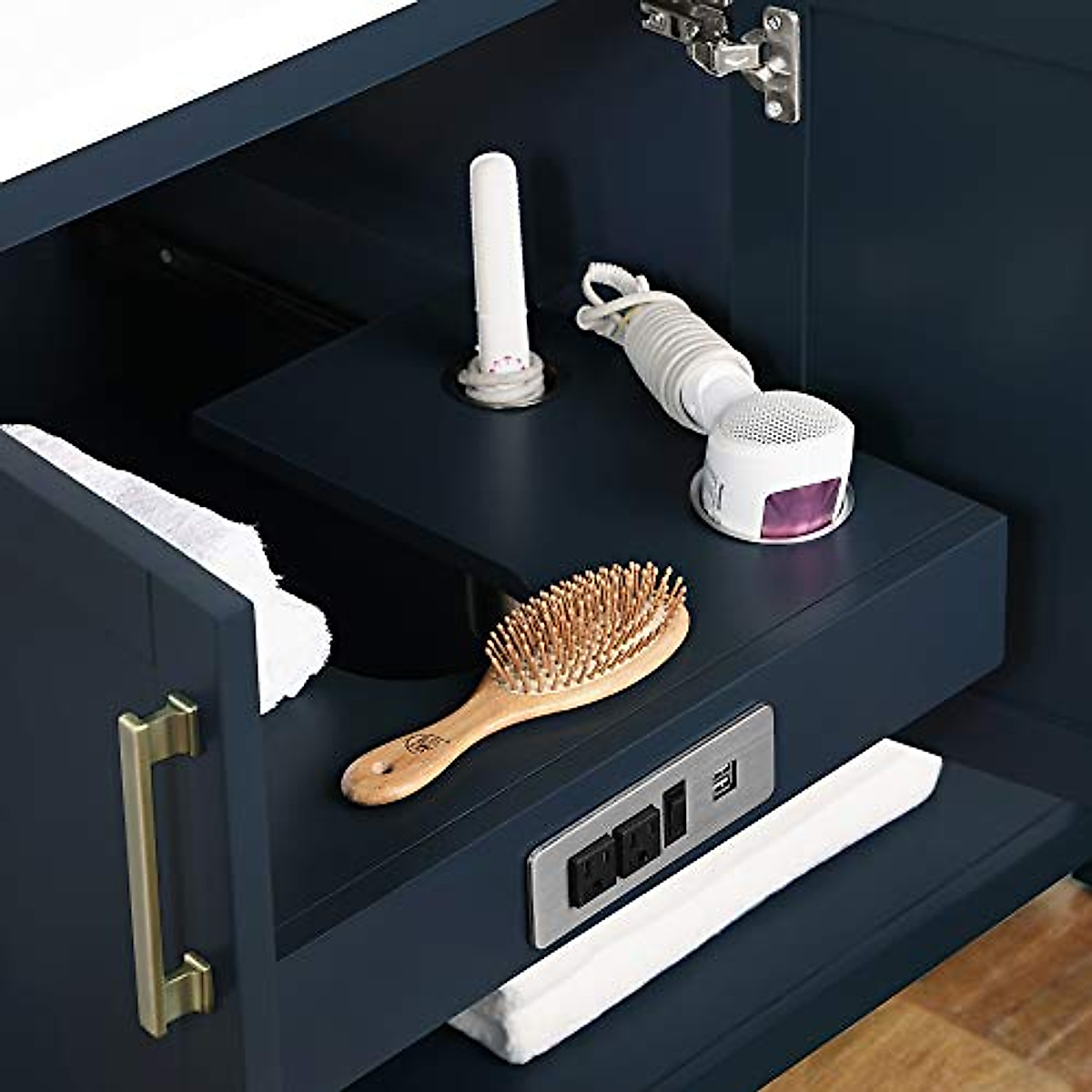 Ove Decors Stanley 42 inch Bathroom Vanity Combo Freestanding Bath Cabinet | Modern Single Sink with Cultured Marble Countertop | Backsplash Included, Midnight Blue