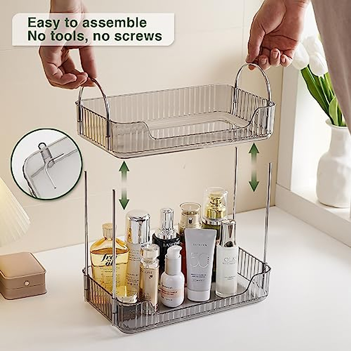 Bathroom Counter Organizer, 2 Tier Vanity Tray, Multi Purpose Bathroom Counter Shelf - Grey