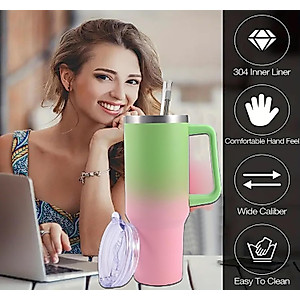 RAHATBEE 40 oz Tumbler with Handle and Straw Lid, 100% Leak-Proof Travel Coffee Mug, Reusable Stainless Steel Insulated Cup for Beverages, Keeps Cold for 34Hrs or Hot for 12Hrs (LG-Pink)