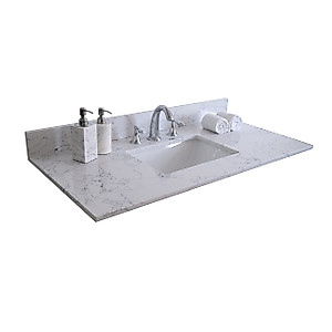 Montary 43"x 22" Bathroom Vanity Top Lightning White Engineered Marble Stone 3 Pre-Drilled Hole Vanity Top with Undermount Ceramic Sink and Backsplash (Not included Faucet)