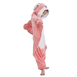 ABASACO Flying Squirrel Onesie Kids Plush Animal Costume One Piece Pajamas Girls Teen Halloween Cosplay Sleepwear Pink 10-11 Years