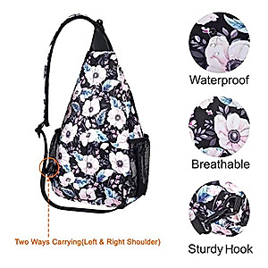 MOSISO Sling Backpack, Multipurpose Travel Hiking Daypack Rope Crossbody Shoulder Bag, Windflowers
