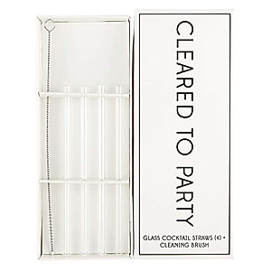 Santa Barbara Design Studio SIPS Drinkware Reusable Glass Cocktail Straws with Cleaning Brush, Set of 4, 5-Inches, Clear