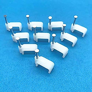 200 PCS 8mm Flat Ethernet Cable Wire Clips Single Coaxial Cable Clamps with Nail for Ethernet Cable Management