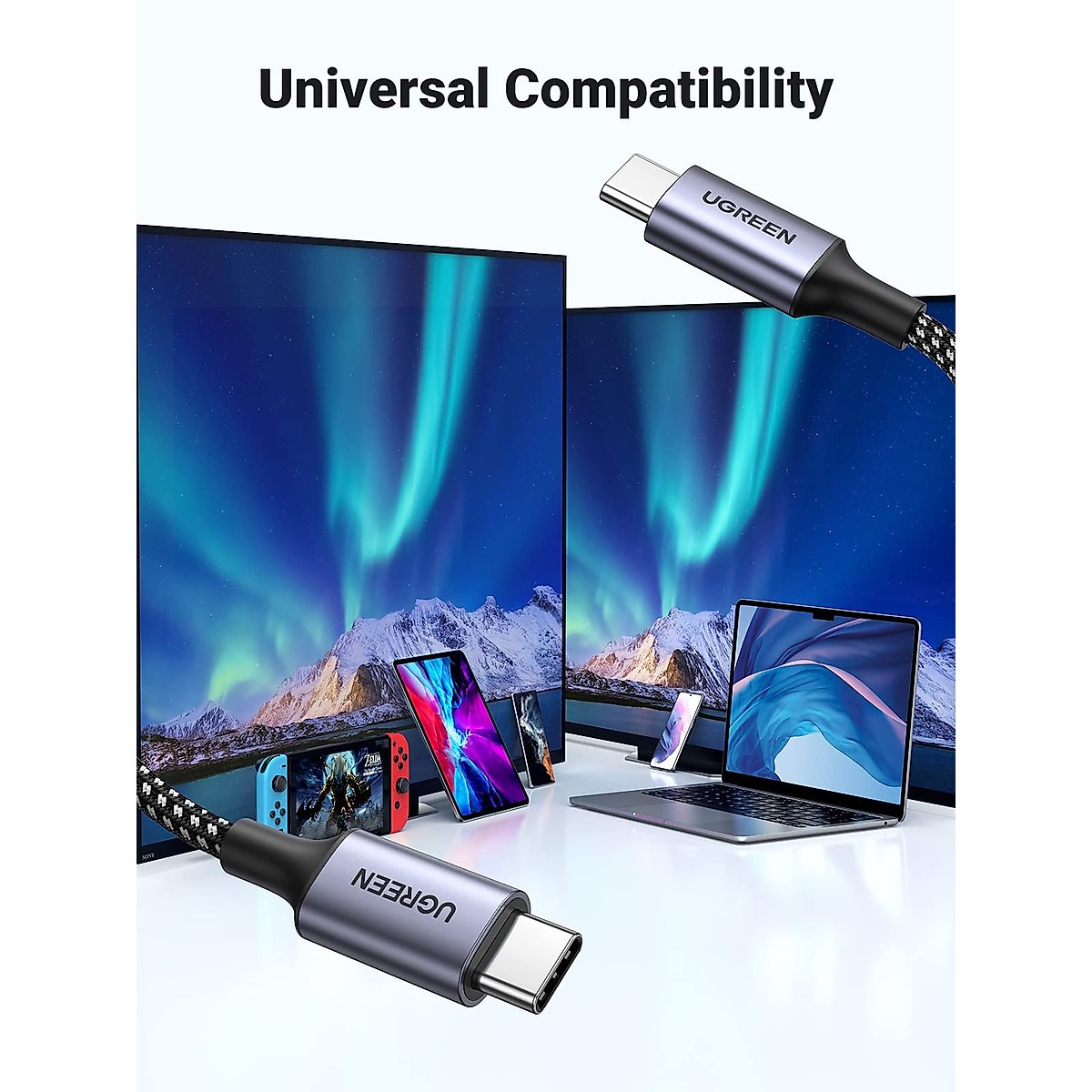 UGREEN USB C to USB C Cable USB 3.1 5Gbps, 60W Type C PD Fast Charging 4K Video Compatible with MacBook Pro 2022, iPad Pro 2022, Galaxy S23/22/Z Fold/Z Flip, Google Pixel 7/6a, PS5, Switch,etc. 6.6FT