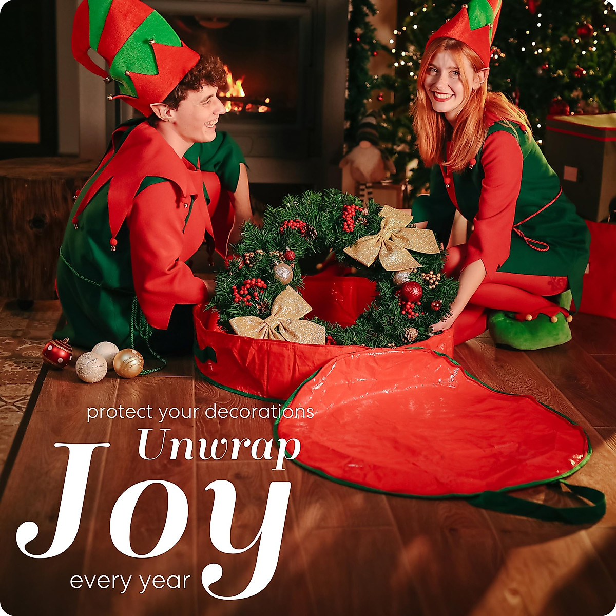 Handy Laundry, Christmas Wreath Storage Bag - Durable, Tarp Material, Zipper, Sturdy Carry Handles, Pest Protection - Ideal Home, Garage Organization for Seasonal Holiday Wreath Decorations (24")