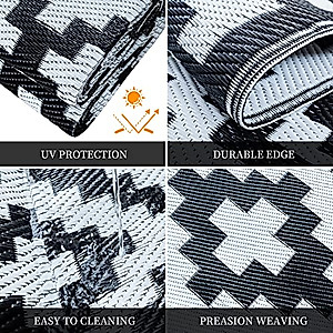 NFECO Reversible Rugs Plastic Rug Outdoor Rug Lightweight Outside Mats with Carrying Bag Modern Outdoor Rug for Patio Portable Mats for RV Backyard Deck Picnic Beach(5x7, Black&White)