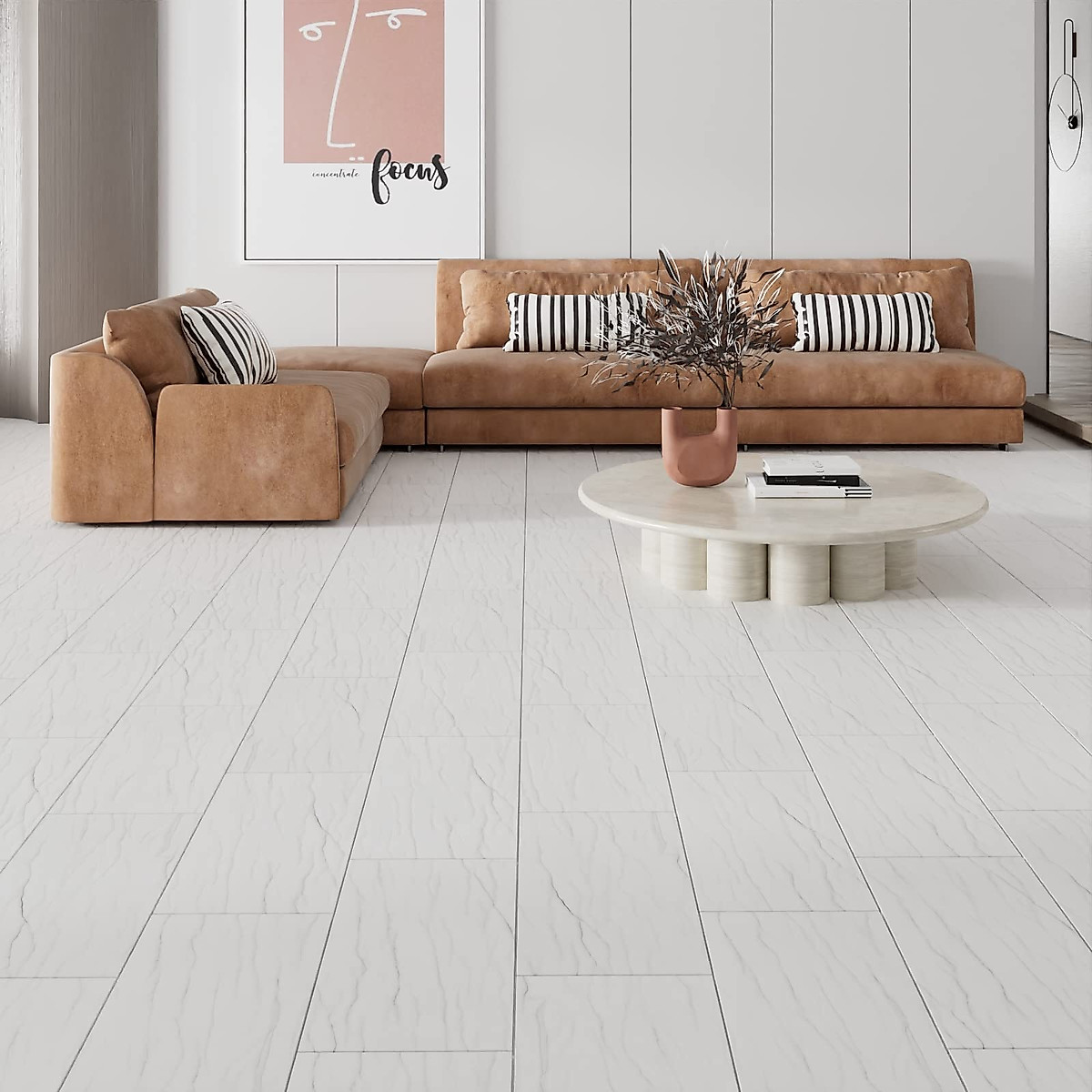 LaCheery Grey White Peel and Stick Floor Tile Marble 12x24 Inch Self Adhesive Vinyl Floor Tiles Peel and Stick Waterproof Removable Floor Tiles for Bathroom Kitchen Flooring Tiles Peel and Stick 4 PCS