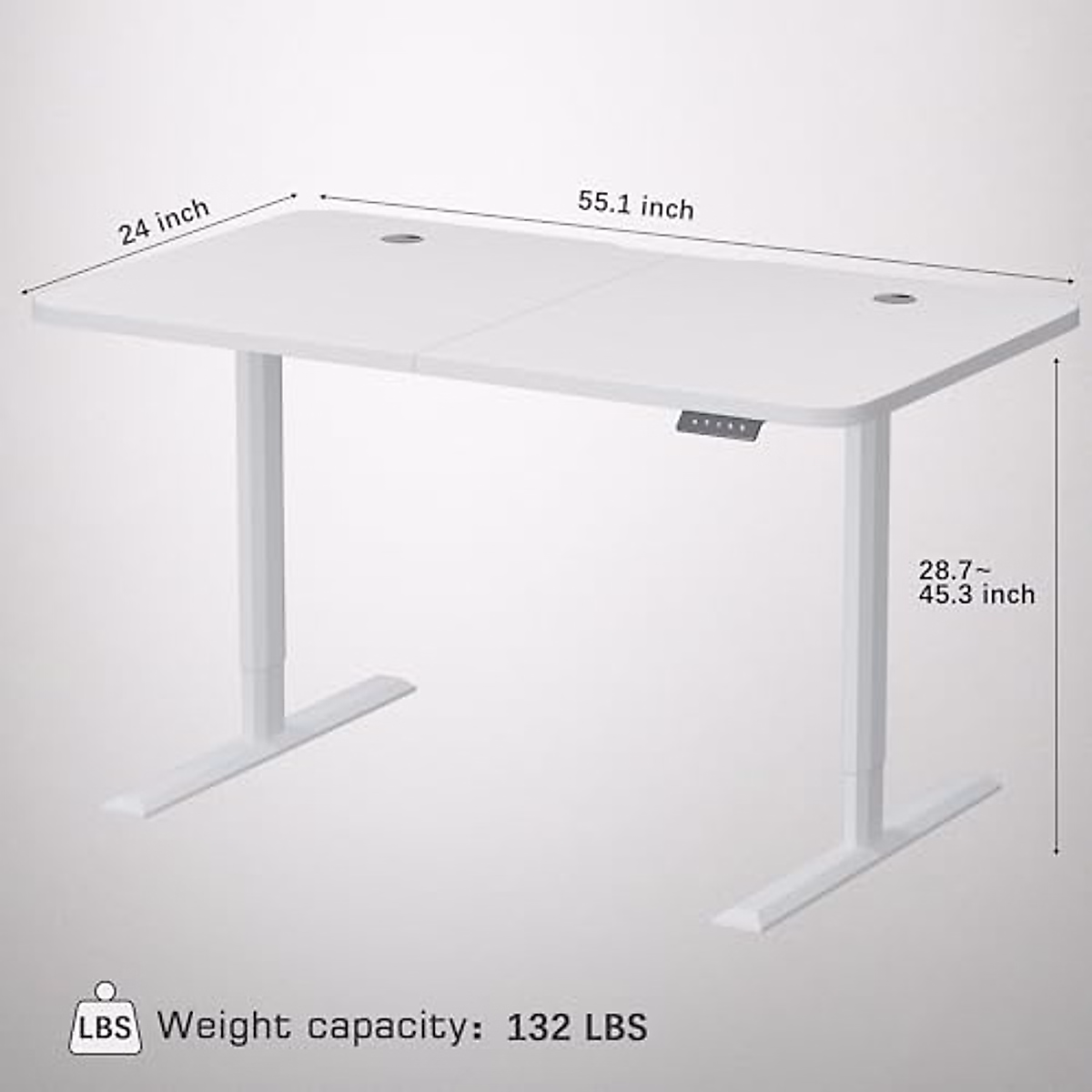 Flamaker Standing Desk, Electric Adjustable Height Stand up Desk, 55 x 24 Inches Home Office Computer Desk with T-Shaped Metal Bracket and Memory Preset, White