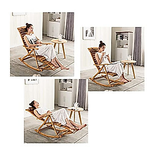 Lounge Chair, Zero Chair,Lounge Chairs, Recliner Outdoor Chair Bamboo Rocking Chair with Footrest, Armrest and Soft Cushion, Lounge Chair Used in Gardens, Swimming Pools Lawns (Color : Red, Size : W