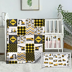 Munific Personalized Crib Bedding Set for Baby Boys, Custom Baby Boy Crib Bedding Set with Name, 2 Piece Construction Truck Baby Nursery Bedding, Crib Comforter, Crib Fitted Sheet for Babies