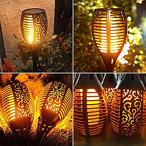 LazyBuddy Solar Outdoor Lights, 8 Pack Solar Torch Light with Flickering Flame, 33LED Solar Powered Tiki Torches for Outside Landscape Decoration Lighting for Garden, Pathway, Lawn, Dusk to Dawn