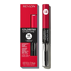 Revlon Liquid Lipstick with Clear Lip Gloss, ColorStay Overtime Lipcolor, Dual Ended with Vitamin E, 040 Forever Scarlet, 0.07 Fl Oz