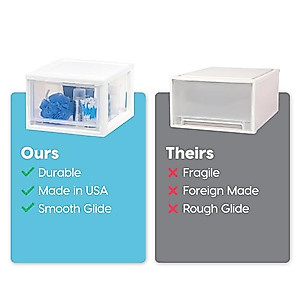 IRIS USA 14.5 Qt. Medium Plastic Stacking Drawer, Stackable Storage Organizer Unit with Sliding Drawer for Bedroom Kitchen Under Sink Pantry Craft Room Dorm Office, White, 3-Pack