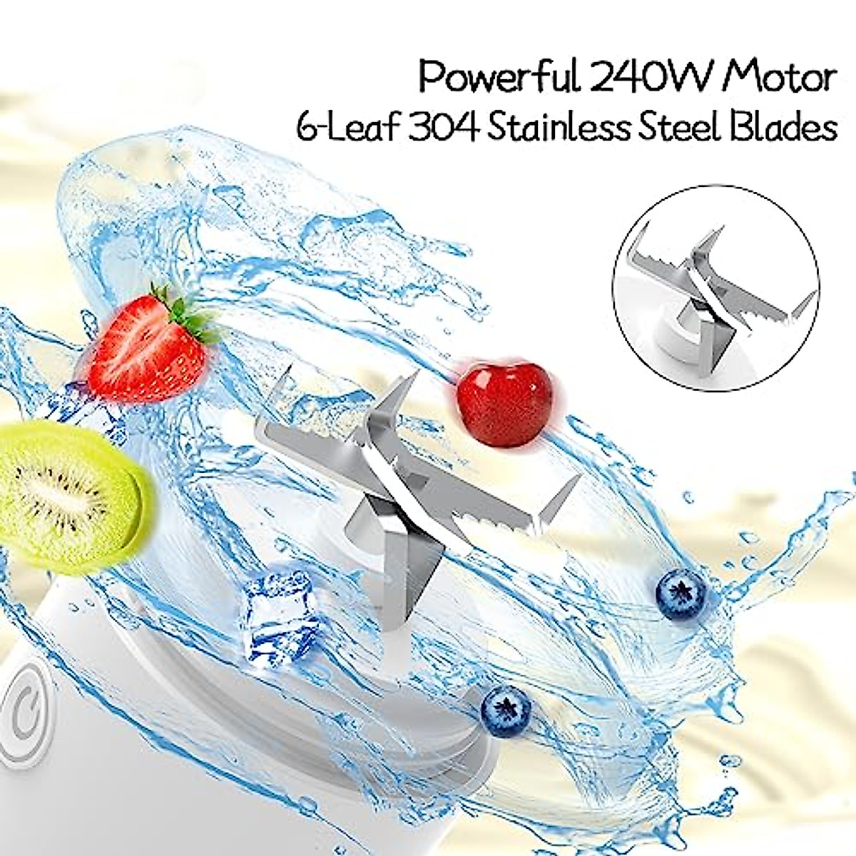 Portable Blender, VKYOZVA Personal Blender for Shakes and Smoothies, 240W Blender with 6 Stainless-Steel Blades,USB Rechargeable Blender Cup Travel Lid with 2 Straws And Brush for Home, Outdoor