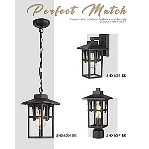 HWH INVESTMENT Outdoor Wall Light 2 Pack, Exterior Wall Sconce Light Fixtures with Seeded Glass, Farmhouse 1-Light Porch Light Waterproof for Patio Balcony Indoor, Matte Black, 5HX62B-2PK BK