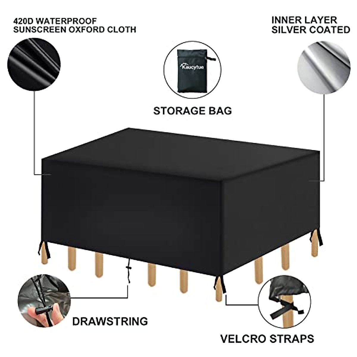 Kaucytue Patio Furniture Covers, 98.5" L×78.7" W×31.5" H Outdoor Furniture Cover Waterproof Rectangular, Heavy Duty 420D Outdoor Table and Chair Set Covers, Black
