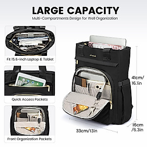 LOVEVOOK Laptop Backpack for Women, 15.6 Inch Work Business Laptop Bag, Wide Top Open Teacher Nurse Bag with USB Port, Waterproof Computer Backpack Purse for travel, Black