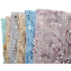 SanVera17 Applique African Lace Fabric 3D Lace Material Net Lace Fabric French Tulle Lace for Wedding Dress (Blue) 5 Yards