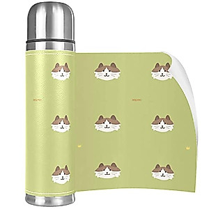 Stainless Steel Leather Vacuum Insulated Mug Strawberry Cat Thermos Water Bottle for Hot and Cold Drinks Kids Adults 16 Oz