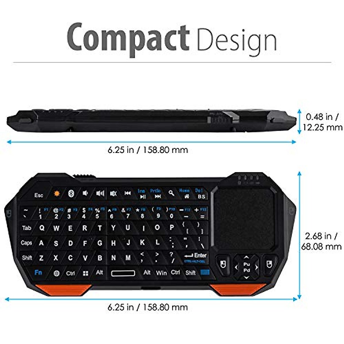 Fosmon Mini Bluetooth Keyboard (QWERTY Keypad), Wireless Portable Lightweight with Built-In Touchpad, Compatible with Apple TV, PS4, HTPC/IPTVVR Glasses, Smartphones and more