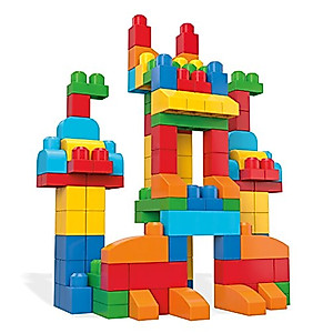 MEGA BLOKS First Builders Toddler Blocks Toys Set, Deluxe Building Bag with 150 Pieces and Storage, Blue, Ages 1+ Years