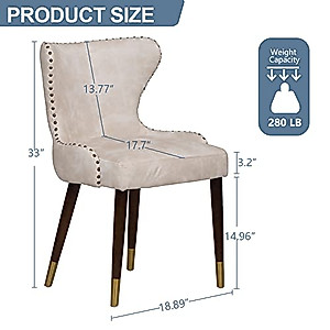 ROIYEIER Modern Dining Chairs Set of 2, Waterproof Wear Resistant Upholstered Dining Chairs with Armrest Soild Legs for Dining Room Living Room, Beige