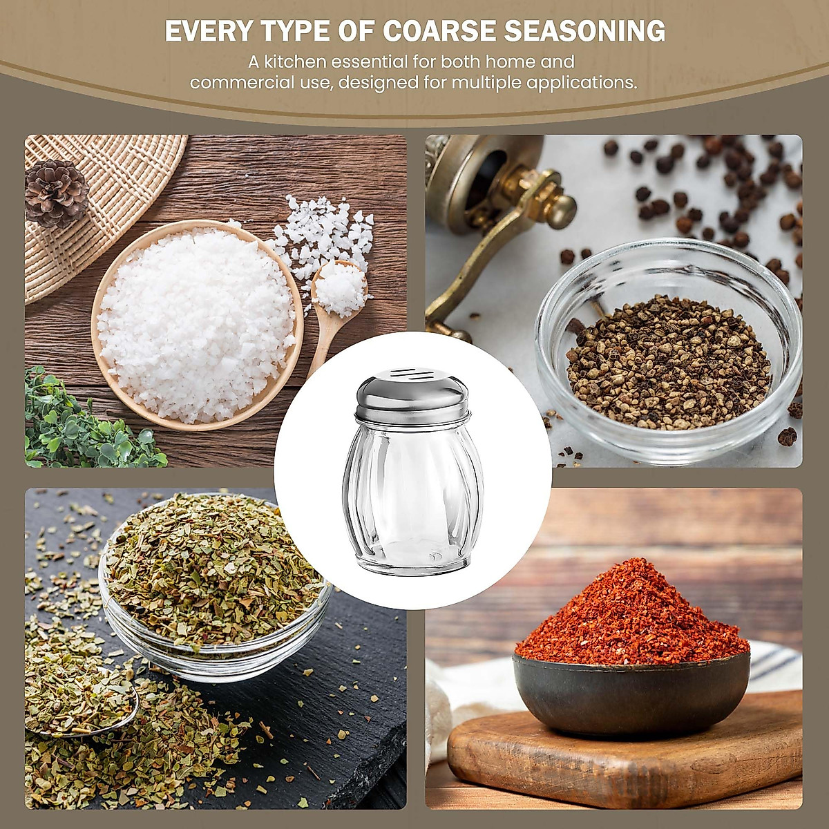 OCS Parts 3.5-Inch Glass Shaker with Chrome Plated Slotted Lid | Grated Cheese, Chili and Red Pepper Shaker for Home and Commercial Use (1, Slotted Top)