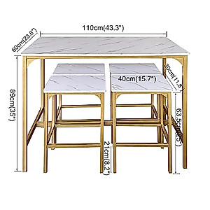 AT-VALY 5-Piece Bar Table Set with 4 Stools,Dining Room Table Set,Small Spaces (Gold & White)