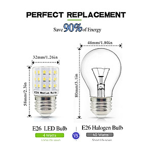 LED Refrigerator Light Bulb KEI D34L Refrigerator Bulb Replacement ac 100-265v 3.5w Freezer Lamp for Frigidaire Fridge, KEI D34C 40w Equivalent E26 LED Appliance Lighting, White Light, 2-Pack