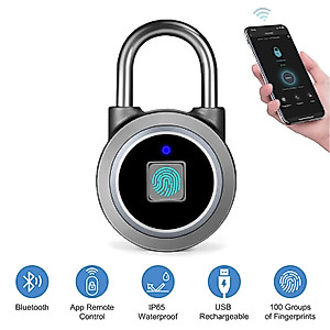 Fingerprint Padlock, Bluetooth Lock, Mobile APP, MEGAFEIS Smart Padlock with Keyless Biometric, Water Resistant, Suitable for Gym, Sports, Bike, School, Locker and Storage(Grey)
