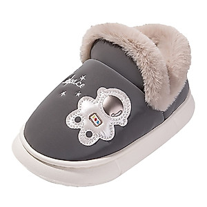 Girls Boys Cartoon Home Slippers Warm House Slippers for Toddler Lined Winter Indoor Shoes Princess Shoes for Girls (Grey, 1-2 Years)