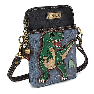 Chala Handbags T-Rex Cellphone Crossbody Handbag - Convertible Strap Blue 5" x 7.5" x 1"