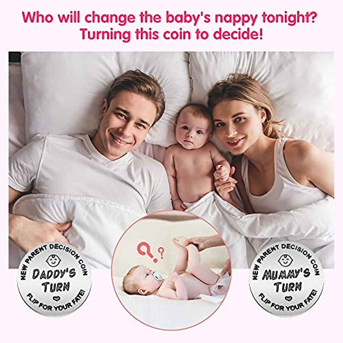 Decision Making Coin New Parents Gifts Pregnancy Gifts New Baby Gifts for Parent Mom Dad Decision Coin for Women Men Pregnancy for First Time Mummy Daddy to Be Christmas Birthday Gift (Silver)