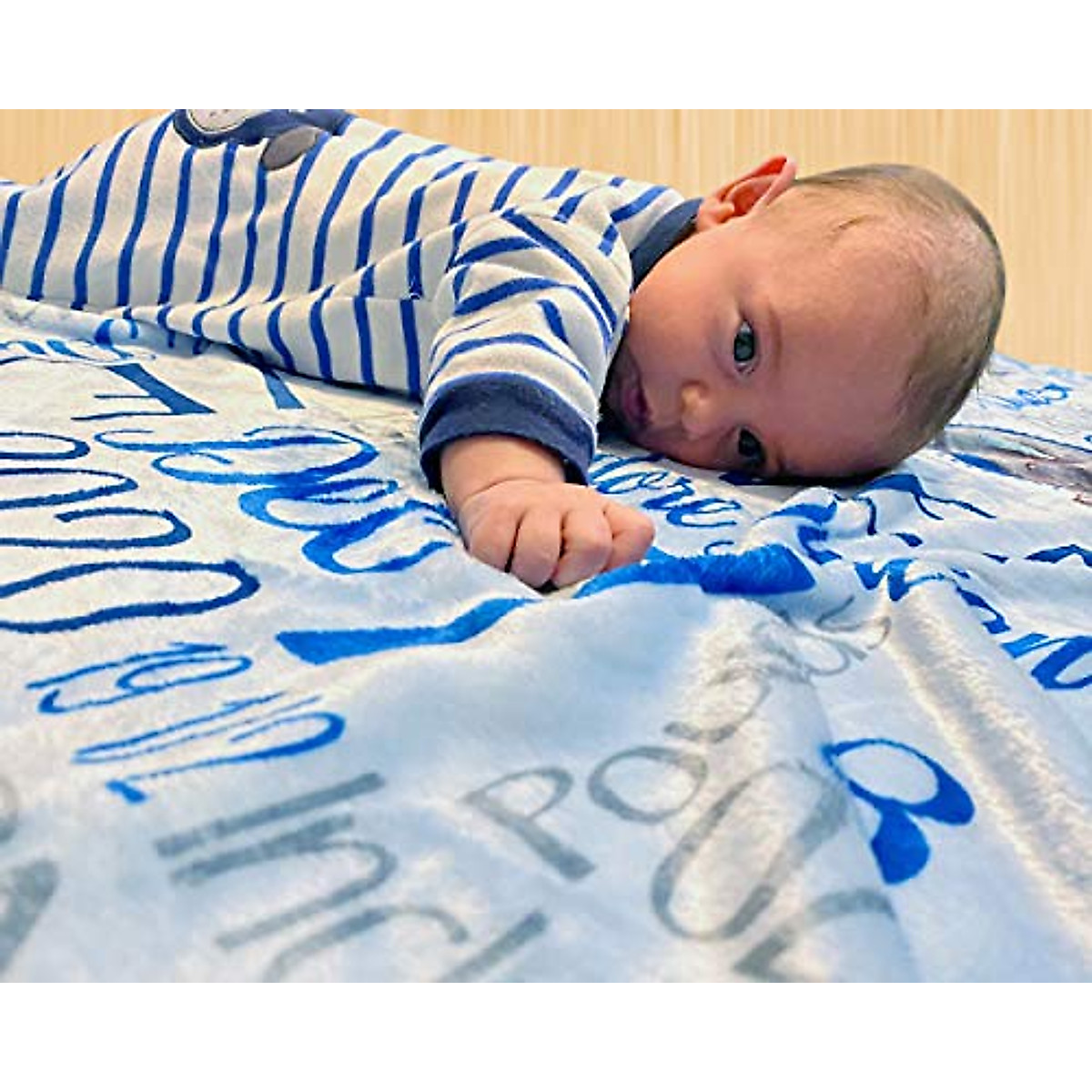 Kids-Pillowcases-By-Stockingfactory Personalized Baby Blankets for Boys (30x40, Blue Micro Plush Fleece Satin Edge Trim) Custom with Baby's Name for Newborn Baby Christening Baptism