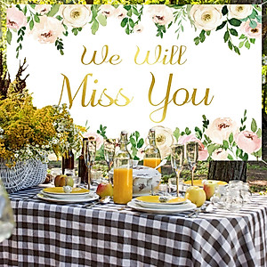 Vlipoeasn White Farewell Party Decorations, We Will Miss You Backdrop Banner, Goodbye Party Decorations for Coworker, Going Away Party Retirement Party Bye Office Work Graduation Party Decorations