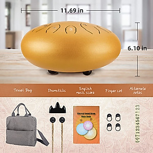 Steel Tongue Drum Instrument, Hantop 12 Inches 13 Notes Percussion Instrument Kit Tank Drum C Key with Accessory Box, Bag, Music Book and Mallets for Meditation Musical Education Mind Healing Yoga