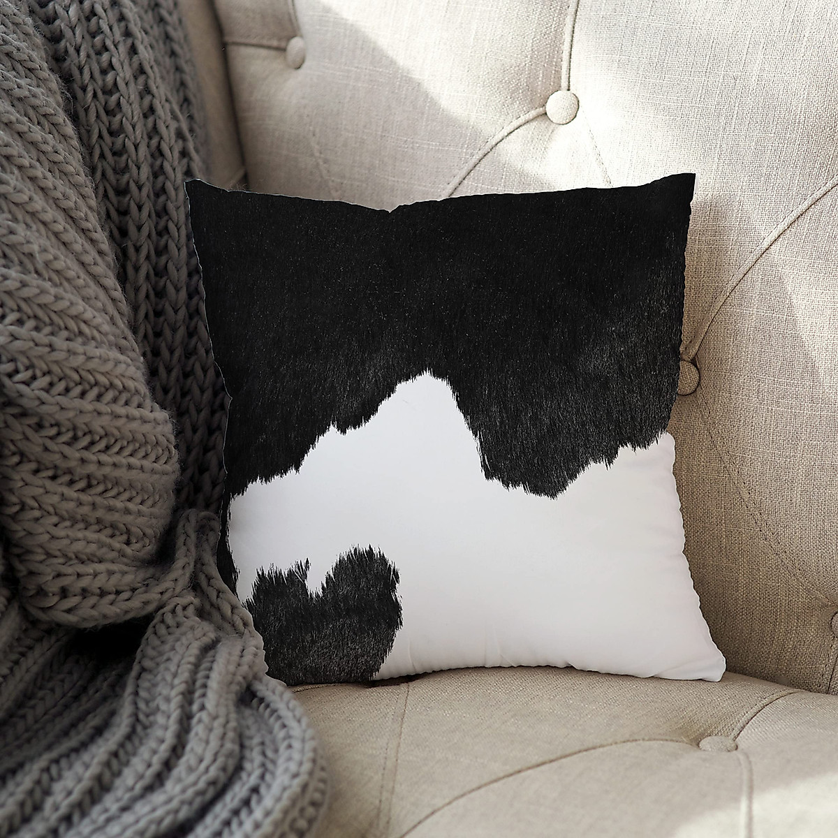Leaveland Black White Cowhide Print Throw Pillow Cover,18x18 Inch Cow Skin Faux Fur Pillow Case,Decorative Leather Pillowcase Outdoor Indoor Lumbar Cushion Slip for Western Southwestern Home Decor