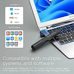 QUI Presentation Clicker, Hyperlink Volume Control Wireless Presenter,PPT PowerPoint Clicker, RF 2.4GHz USB Presentation Remote Control PowerPoint Presentation Clicker for Keynote/PPT/Mac/PC