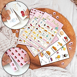 Tea Party Bridal Shower Games, Tea Party Bingo Game, Tea Party Decorations, Tea Party Favors, 24 Players Bingo Games for Bridal Shower, Bachelorette Party, Wedding Engagement Party (A06)